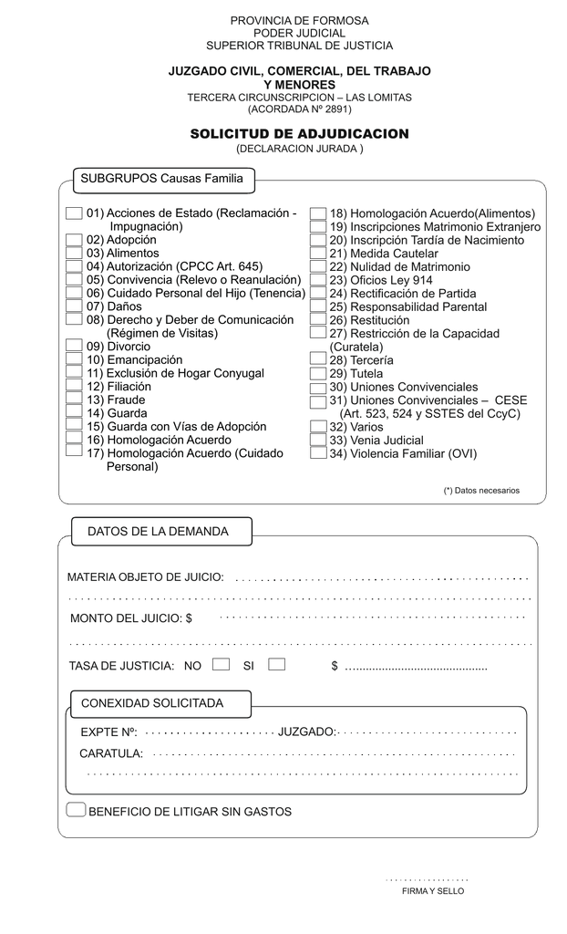 Planilla Familia - Poder Judicial Formosa