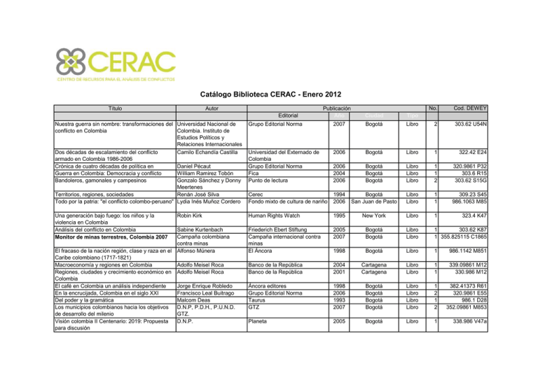 Catálogo Biblioteca CERAC