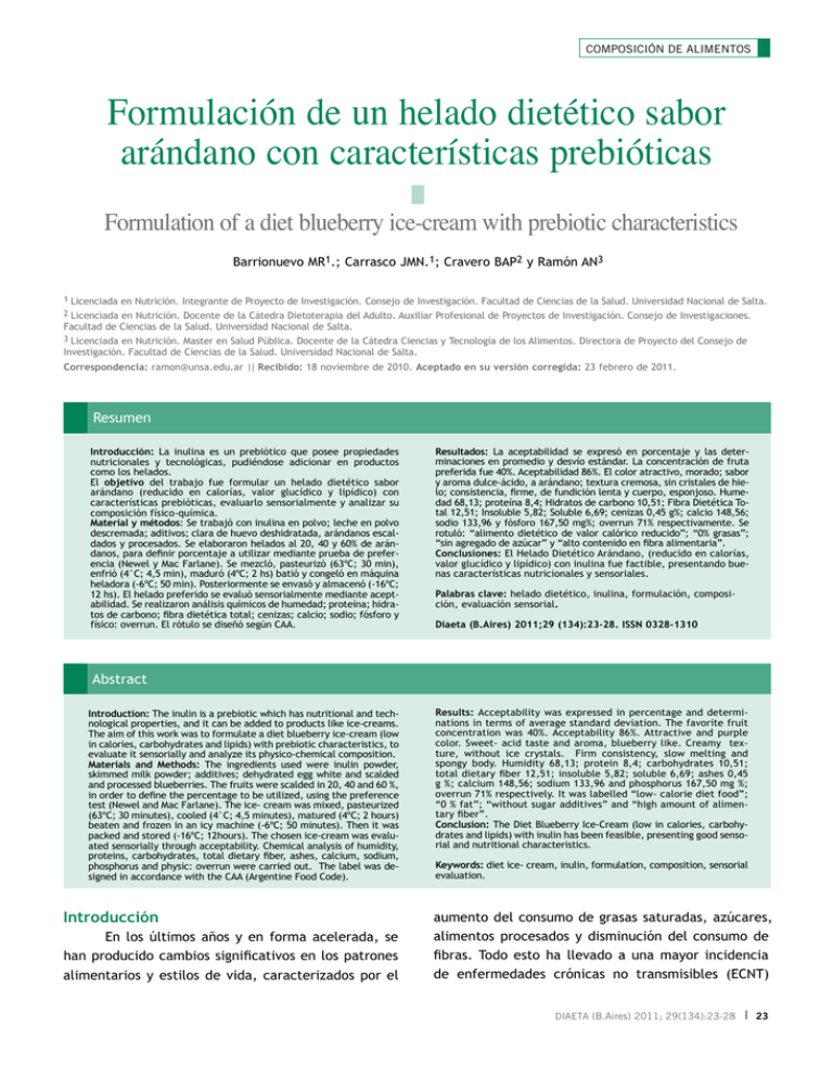 Formulación de un helado dietético sabor arándano con