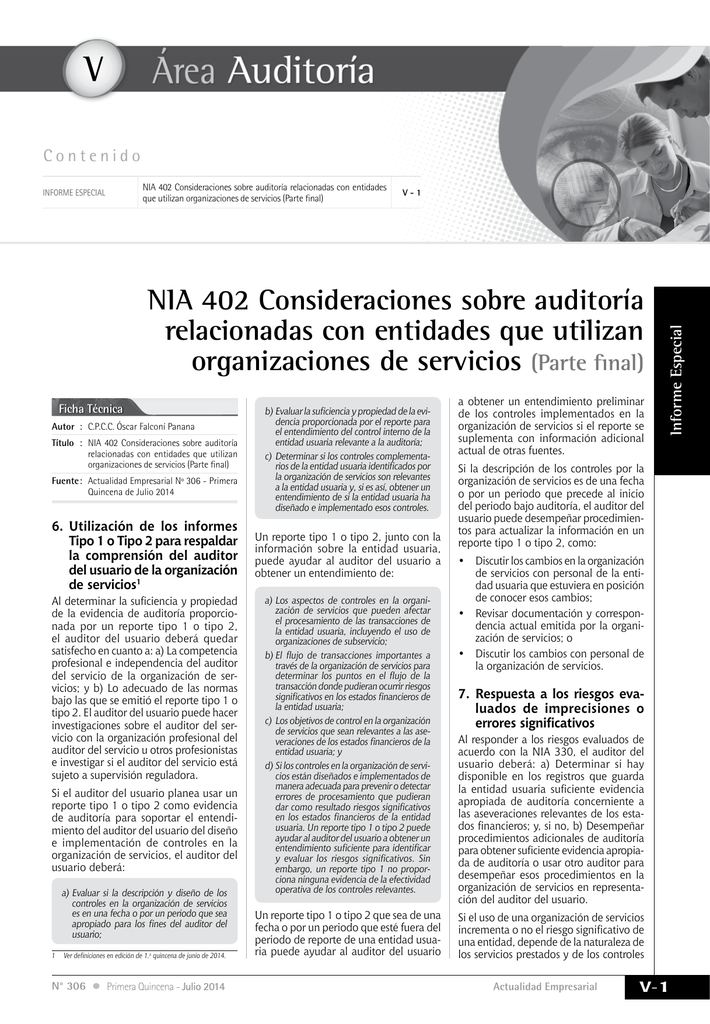 V NIA 402 Consideraciones sobre auditoría relacionadas con