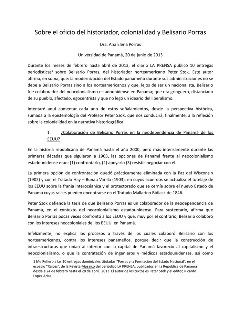 La colonialidad y Belisario Porras