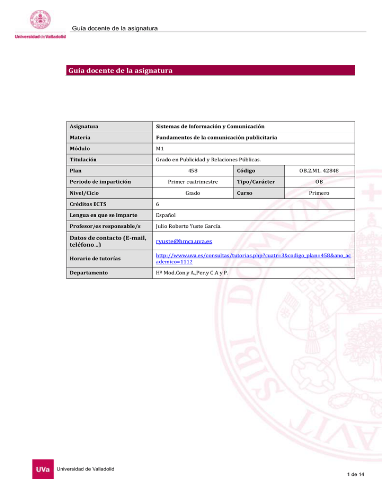 Guía docente de la asignatura