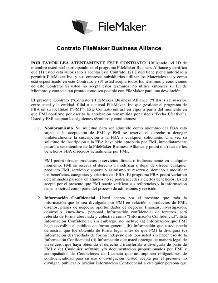 Contrato FileMaker Business Alliance