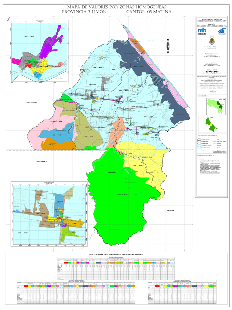 Mapa del Cantón Matina 05, Distrito 01 a 03