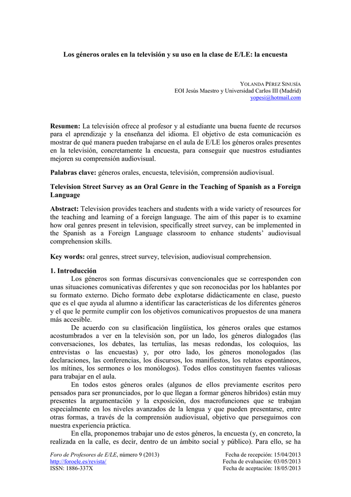 Los géneros orales en la televisión y su uso en la clase de E/LE: la