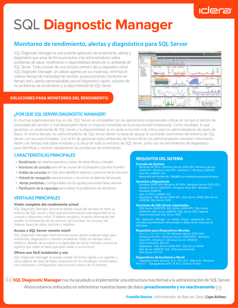 Monitoreo de rendimiento, alertas y diagnóstico para SQL Server