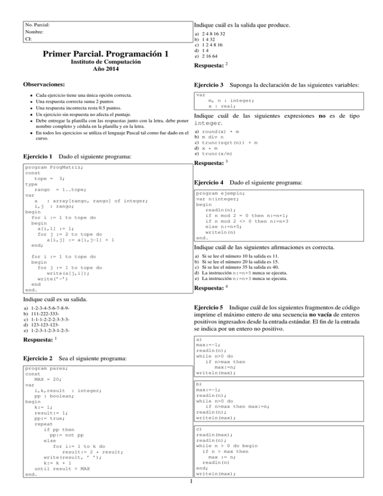 Primer Parcial. Programación 1