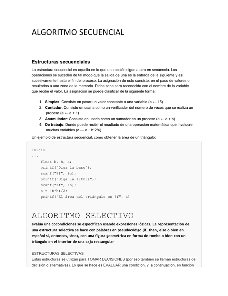 Algoritmos Secuenciales, Selectivos e Iterativos