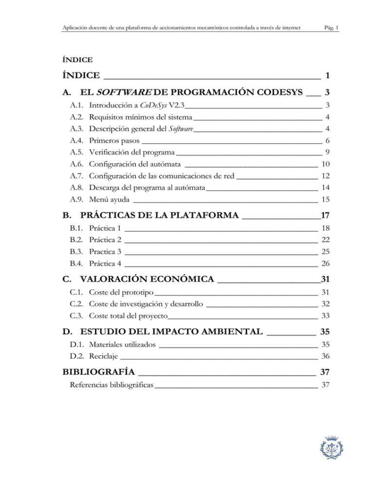 ÍNDICE 1 A. EL SOFTWARE DE PROGRAMACIÓN CODESYS