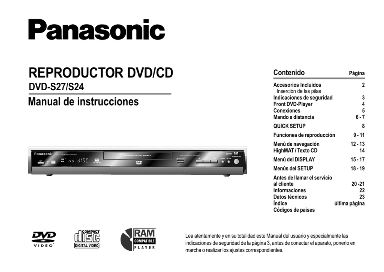 reproductor dvd/cd - Panasonic Service Network Europe