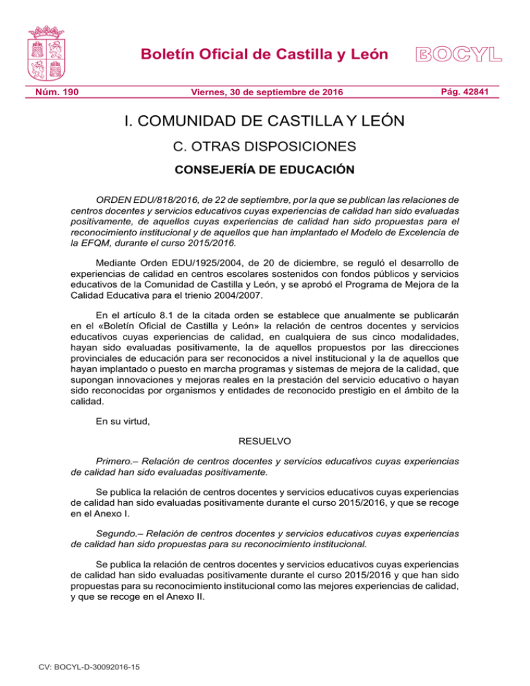 BOCYL n.º 190 30-septiembre-2016