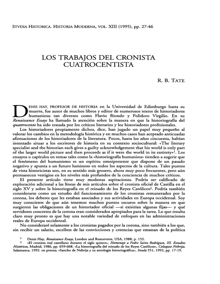 Los Trabajos Del Cronista Cuatrocentista