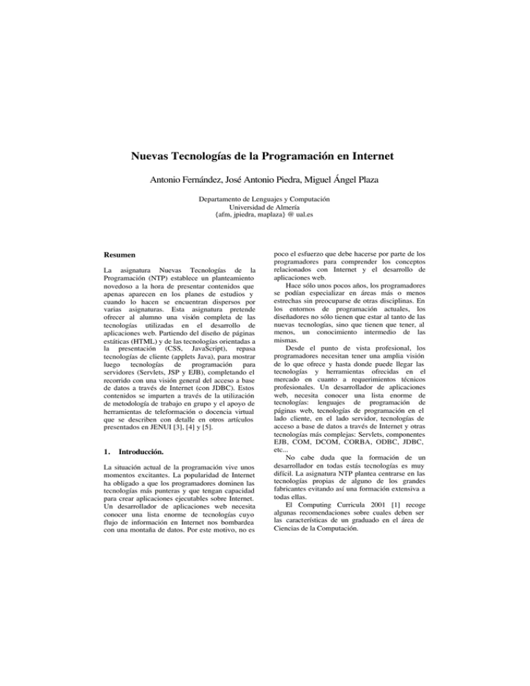 Nuevas Tecnologías de la Programación en Internet