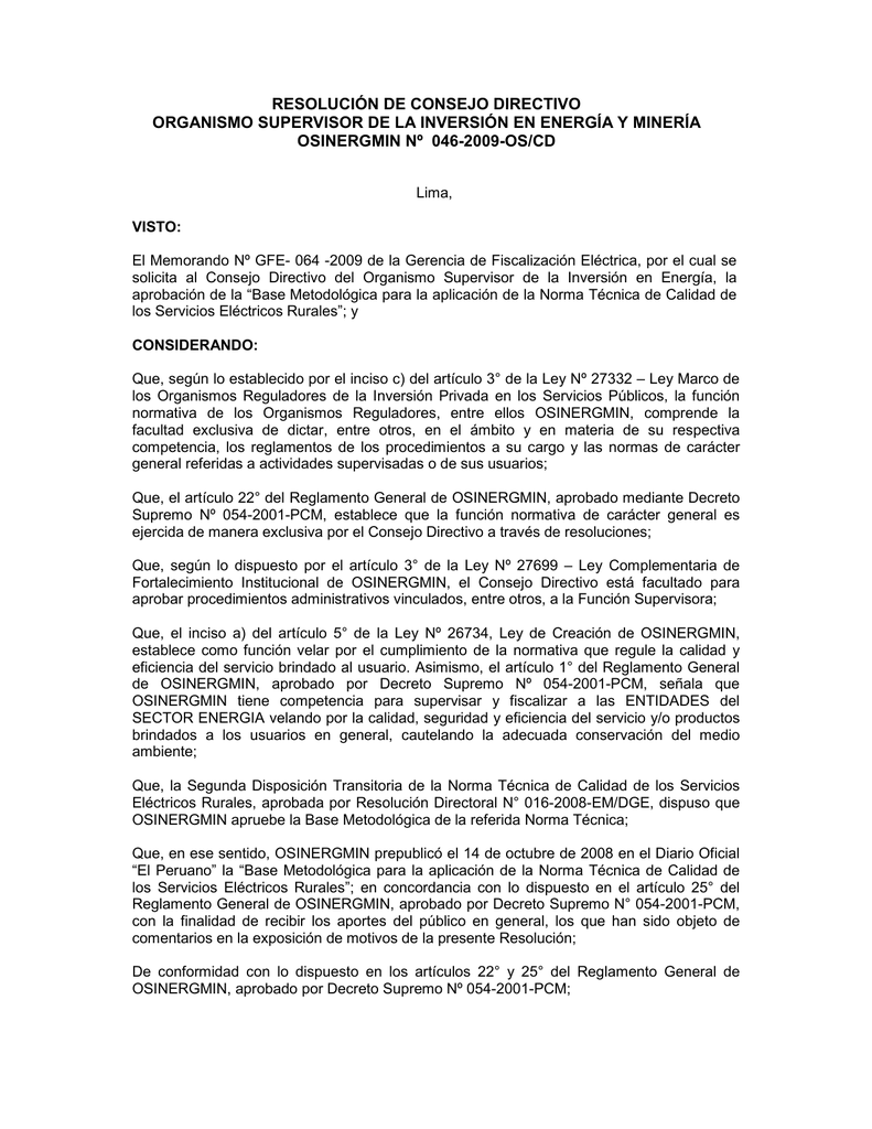 resolución de consejo directivo organismo supervisor de la