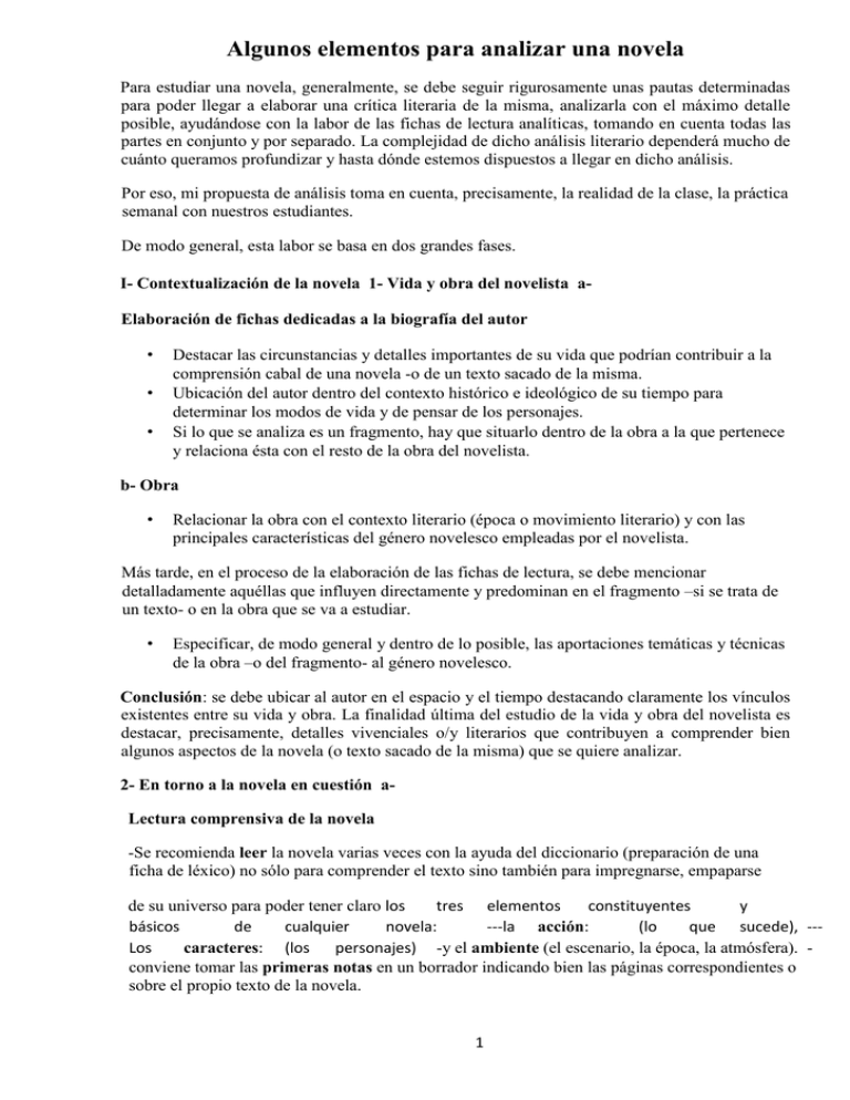 Algunos elementos para analizar una novela