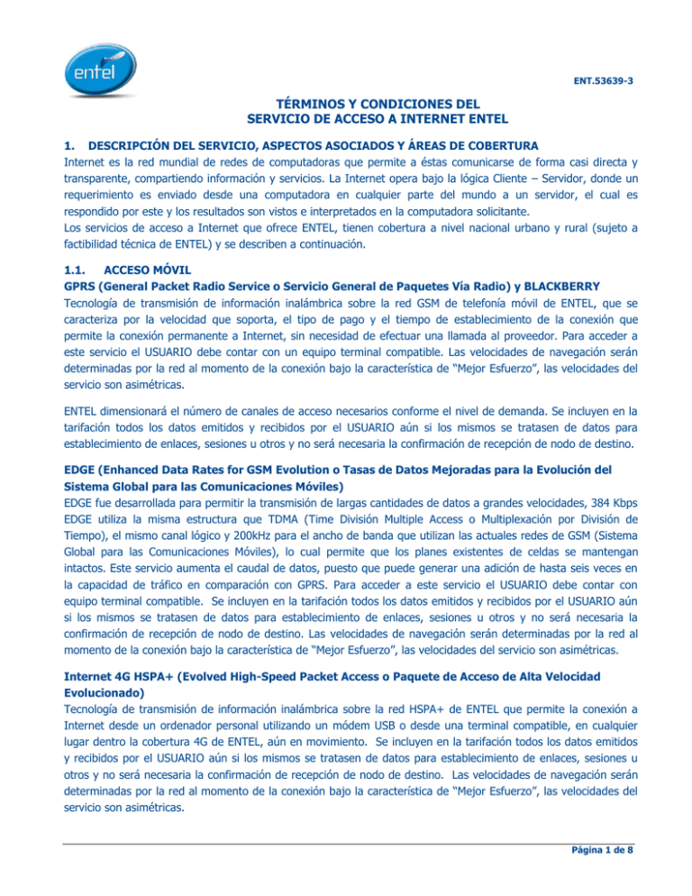 Términos y Condiciones para la Prestación del Servicio