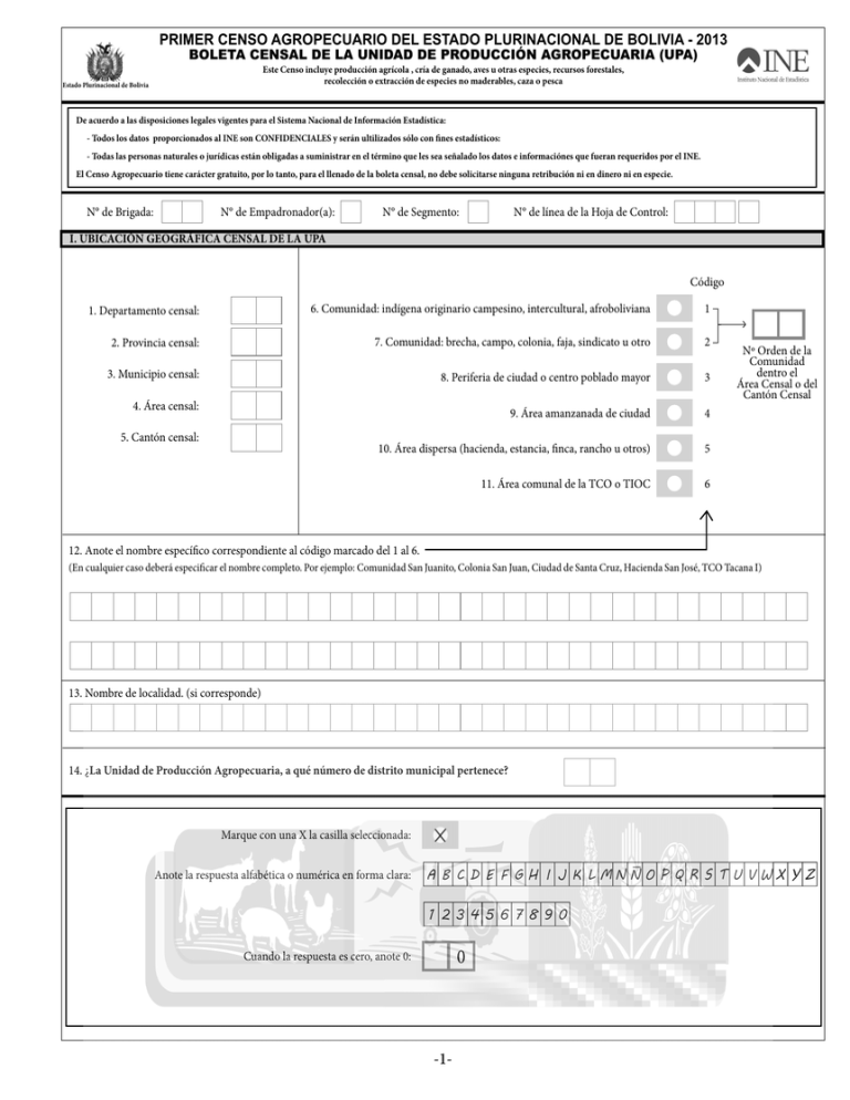primer censo agropecuario del estado plurinacional de