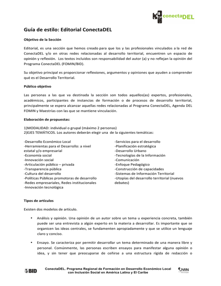 Guía de estilo: Editorial ConectaDEL