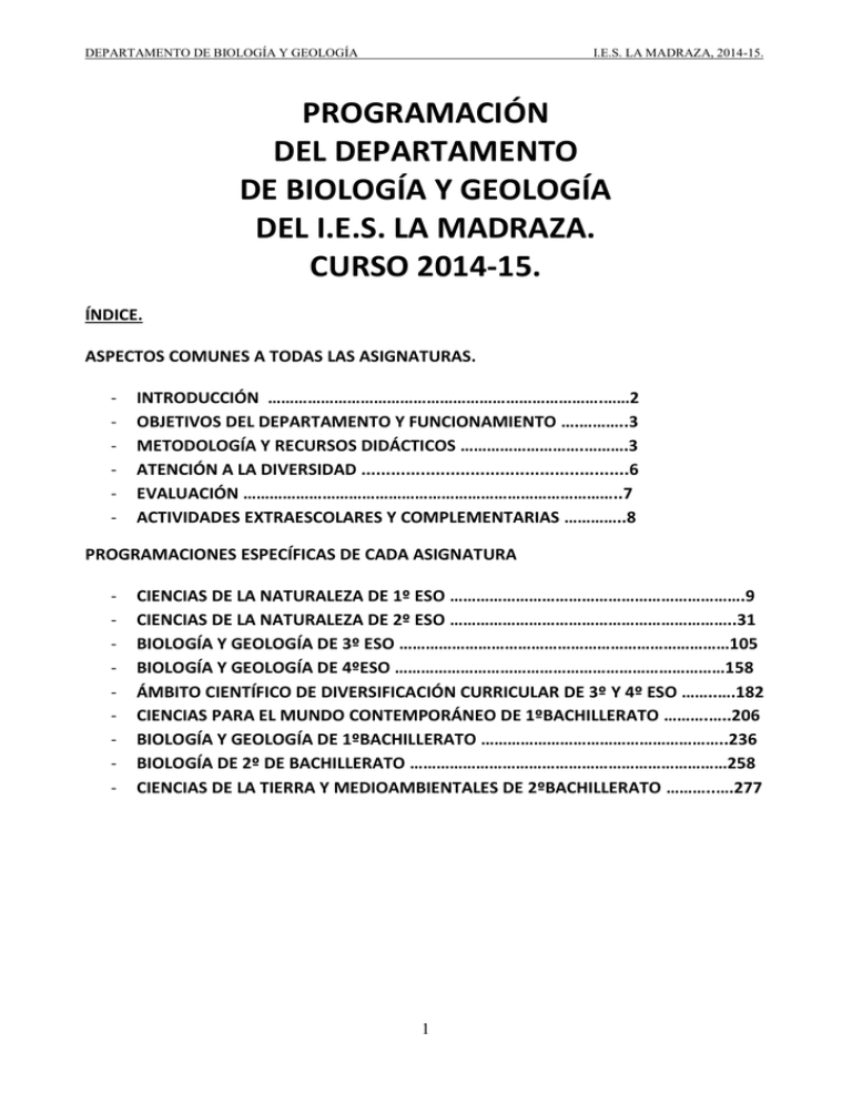 programación del departamento de biología y