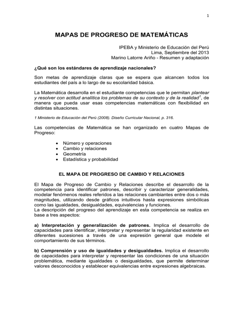 MAPAS DE PROGRESO DE MATEMÁTICAS