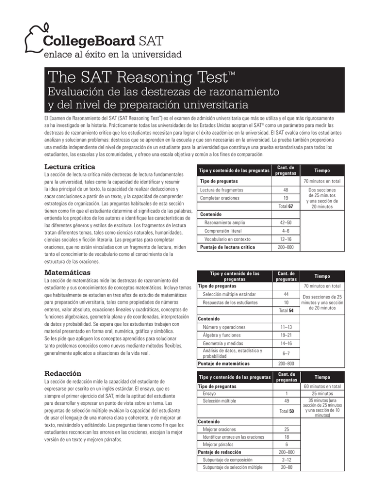 The SAT Reasoning Test