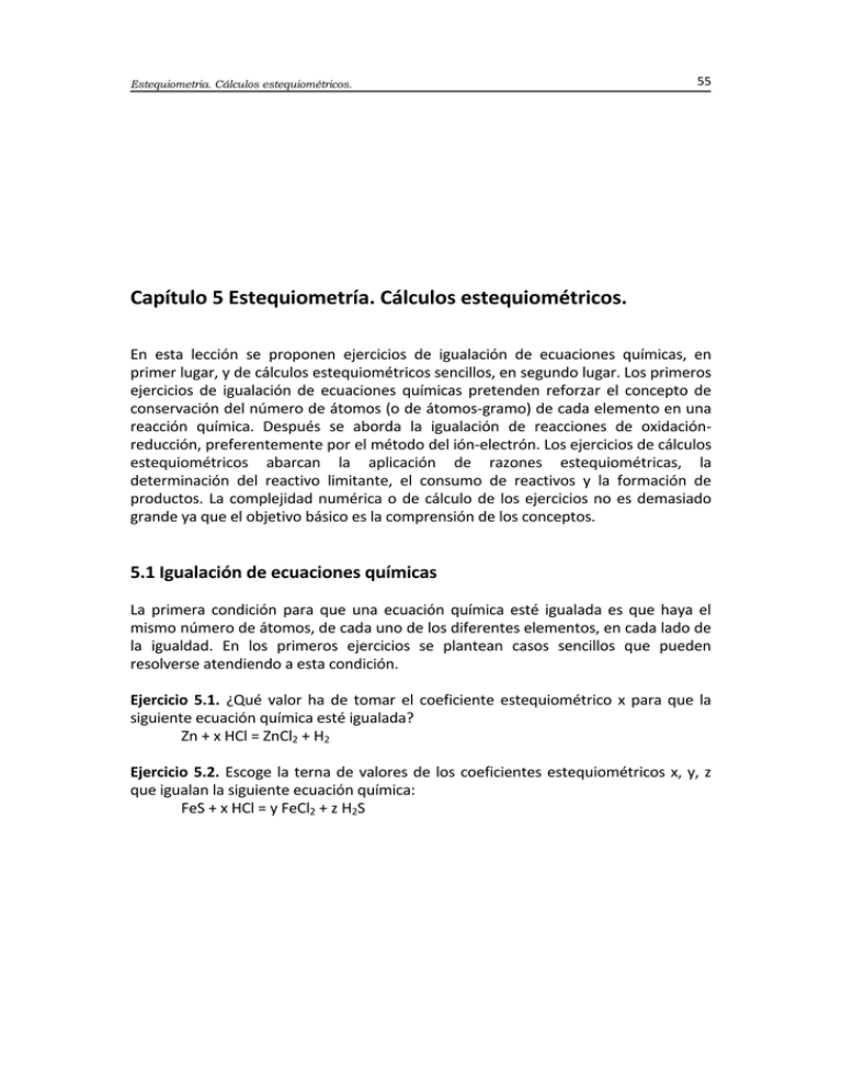 Cuestiones de química: estequiometría. Cálculos estequiométricos