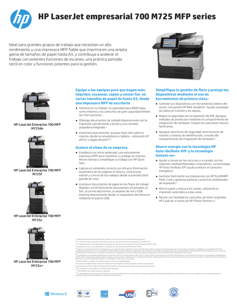 HP LaserJet Enterprise 700 M725 MFP series