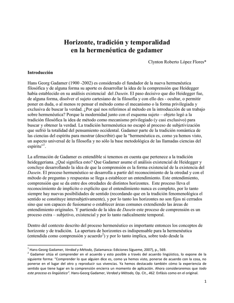 Horizonte, tradición y temporalidad en la hermenéutica