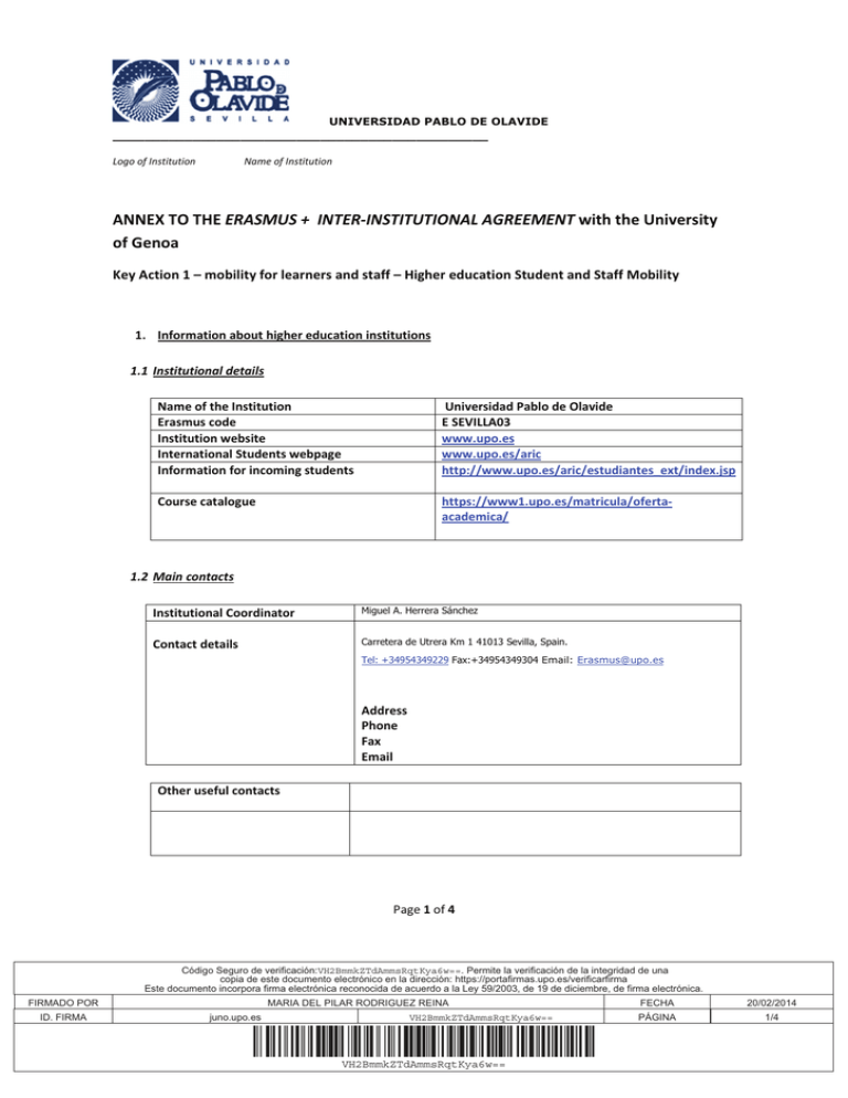 ANNEX TO THE ERASMUS INTER INSTITUTIONAL AGREEMENT