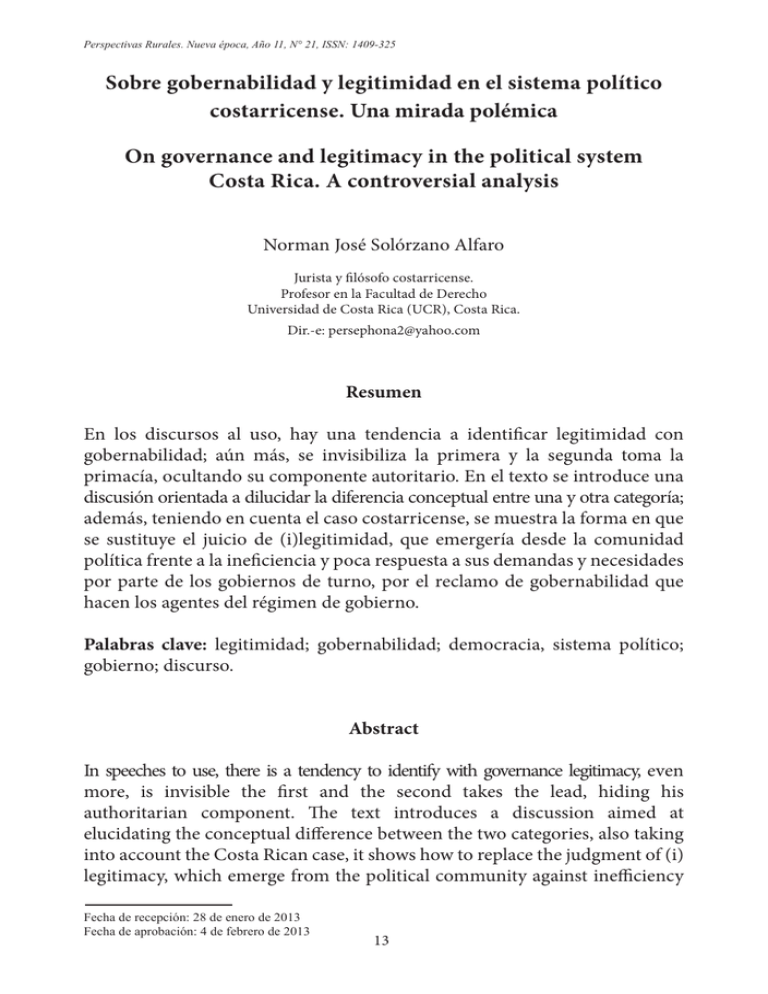 Sobre gobernabilidad y legitimidad en el sistema político