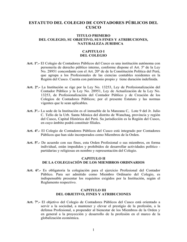 Estatuto - Colegio de Contadores Públicos del Cuzco