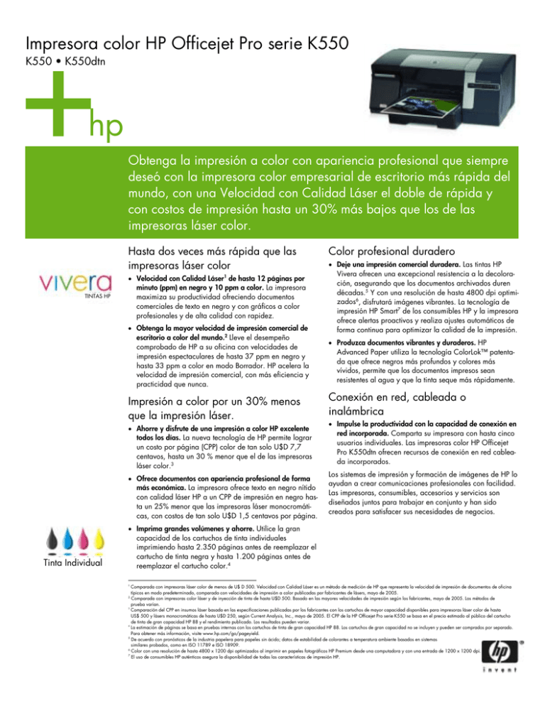Impresora color HP Officejet Pro serie K550