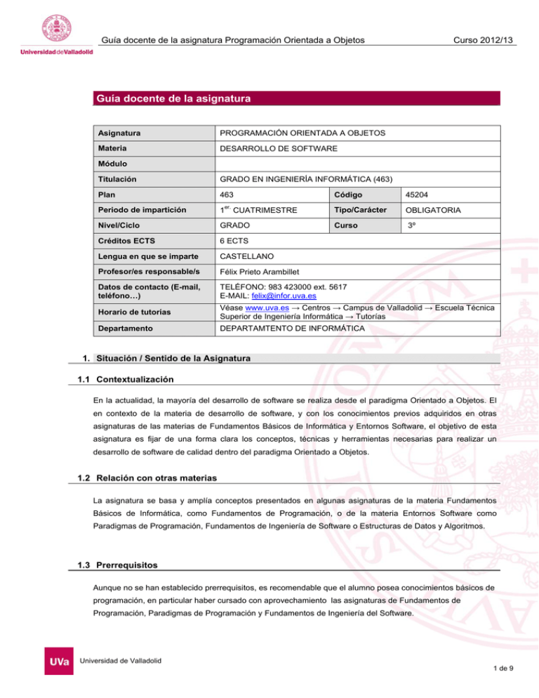 Programación Orientada a Objetos.