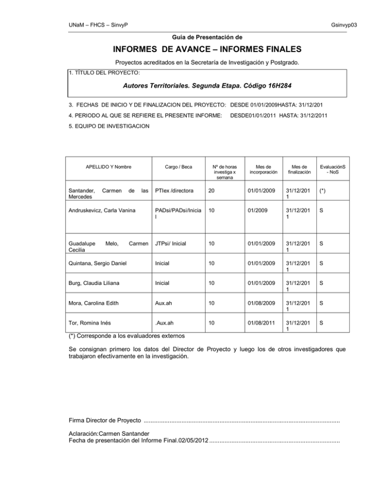 informes de avance – informes finales