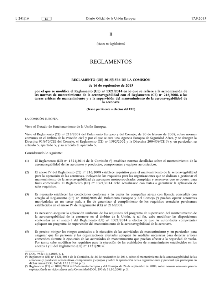 REGLAMENTO (UE) 2015/ 1536 DE LA COMISIÓN
