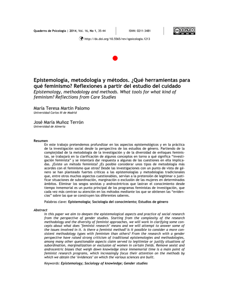 Epistemología, metodología y métodos. ¿Qué herramientas para