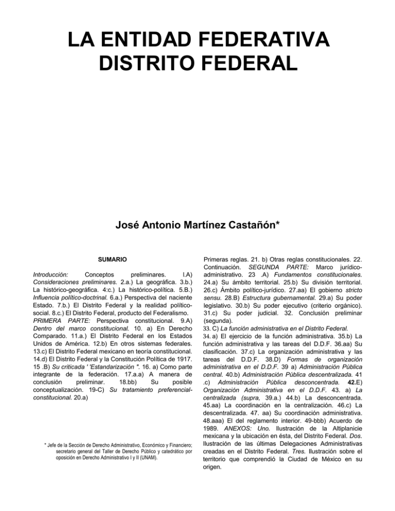 LA ENTIDAD FEDERATIVA DISTRITO FEDERAL