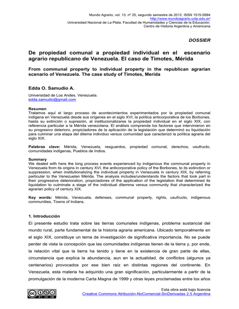 De propiedad comunal a propiedad individual en el escenario