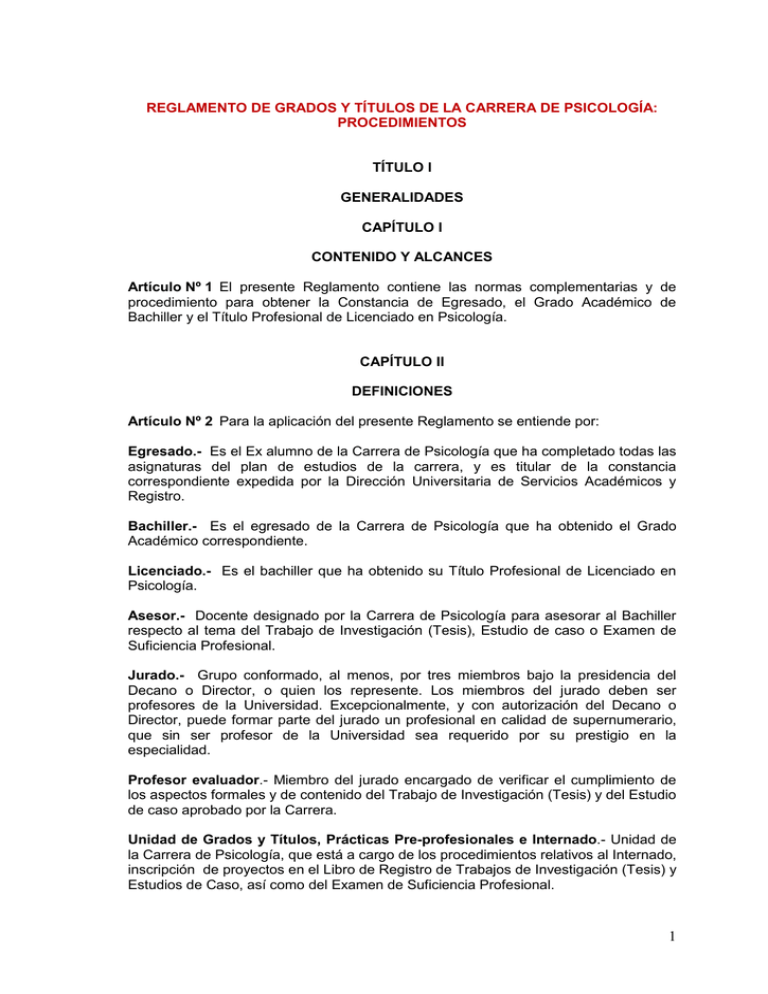 reglamento de grados y títulos de la carrera de psicología