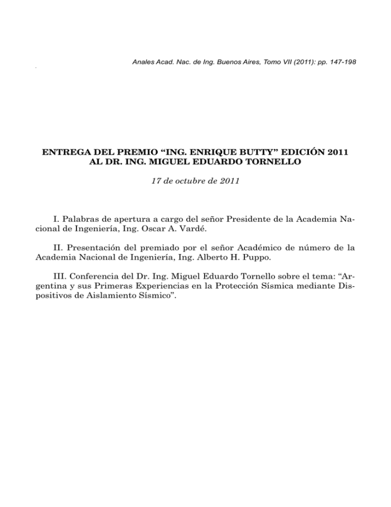 147 ENTREGA DEL PREMIO “ING. ENRIQUE BUTTY” EDICIÓN
