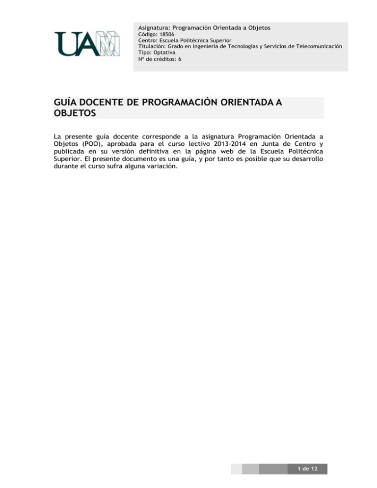 GUÍA DOCENTE DE PROGRAMACIÓN ORIENTADA A OBJETOS
