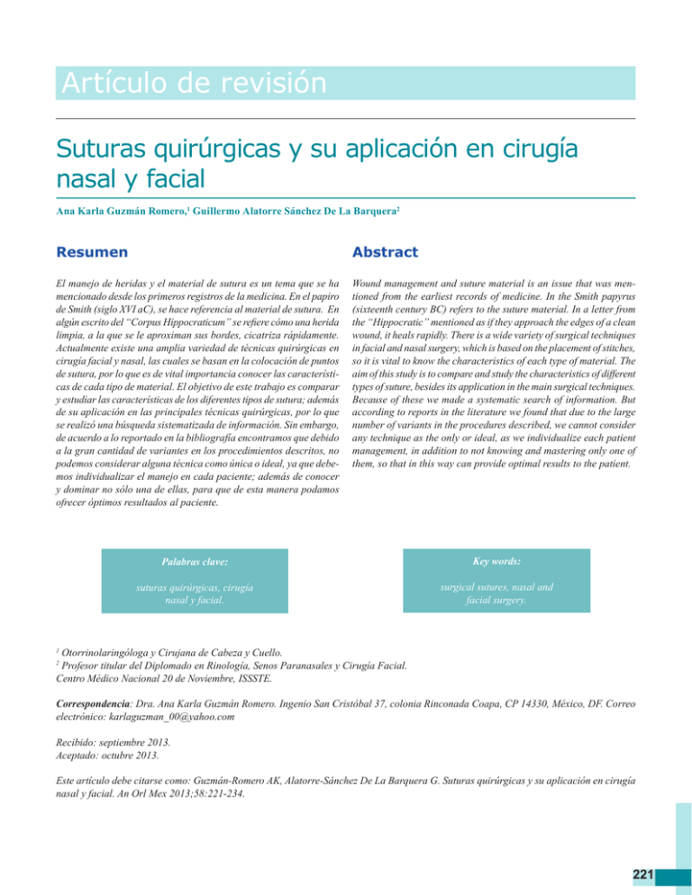 Suturas quirúrgicas y su aplicación en cirugía nasal y facial