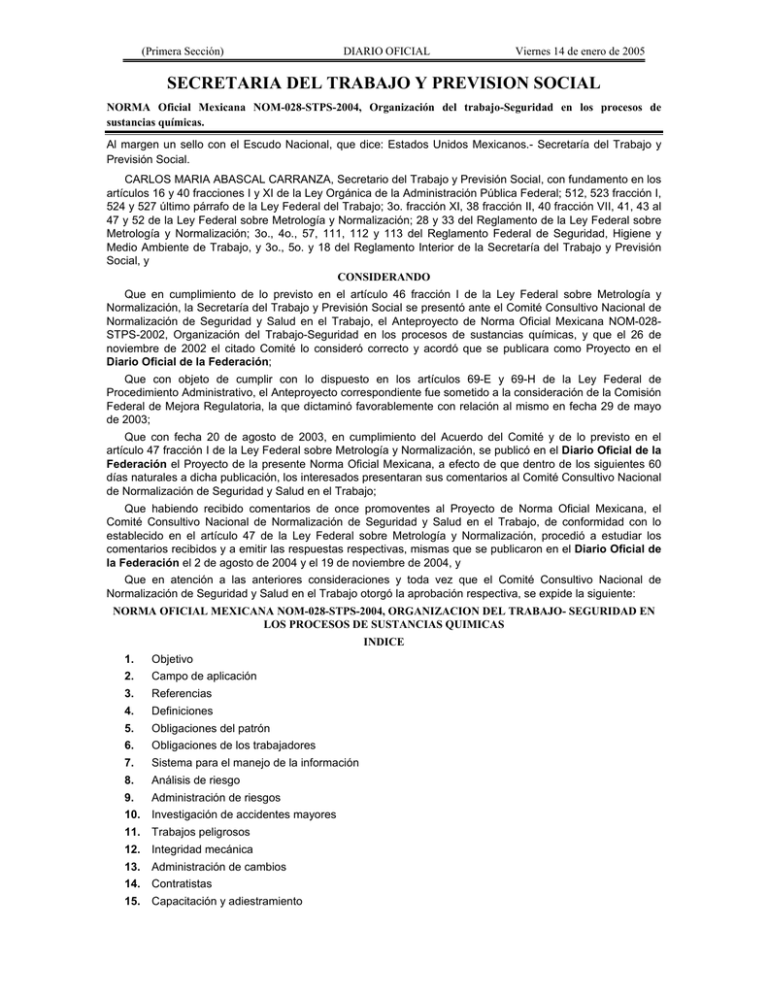 NORMA Oficial Mexicana NOM-028-STPS