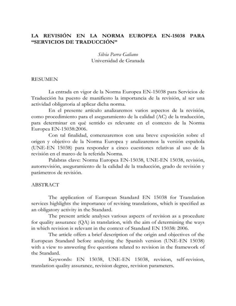 LA REVISIÓN EN LA NORMA EUROPEA EN