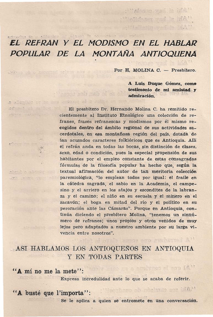 EL ~REFRAN Y EL MODISMO EN EL HABLAR POPULAR DE LA