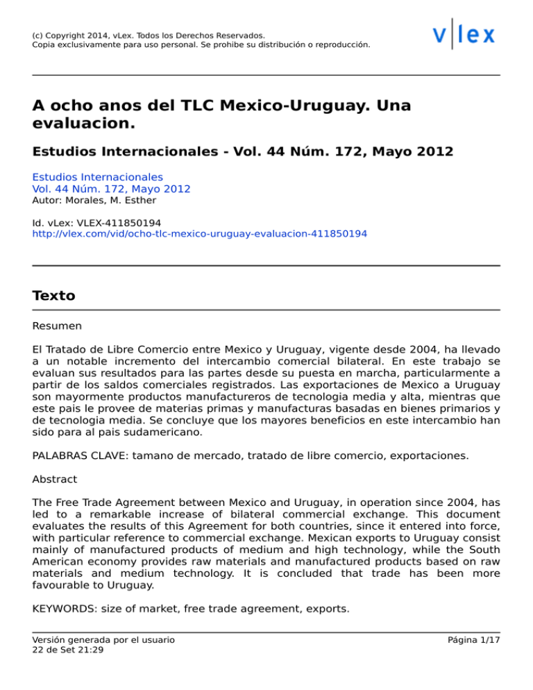 A ocho años de TLC México-Uruguay(Vlex)