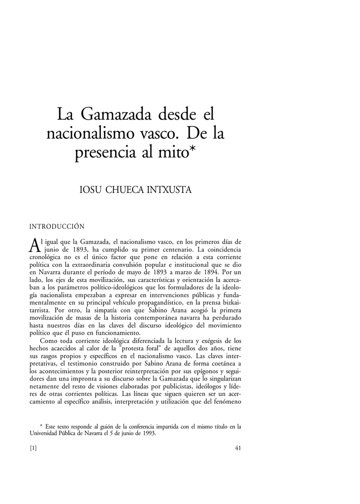 La Gamazada desde el nacionalismo vasco. De la presencia al mito.