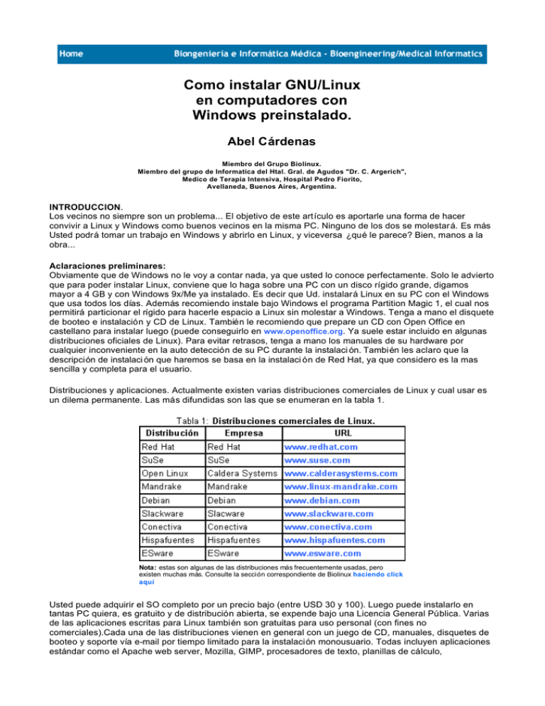 Como instalar GNU/Linux en computadores con Windows