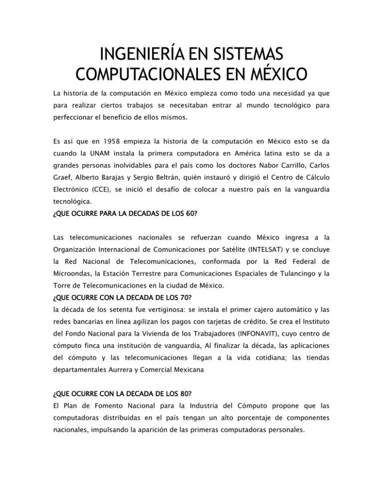 INGENIERÍA EN SISTEMAS COMPUTACIONALES EN MÉXICO