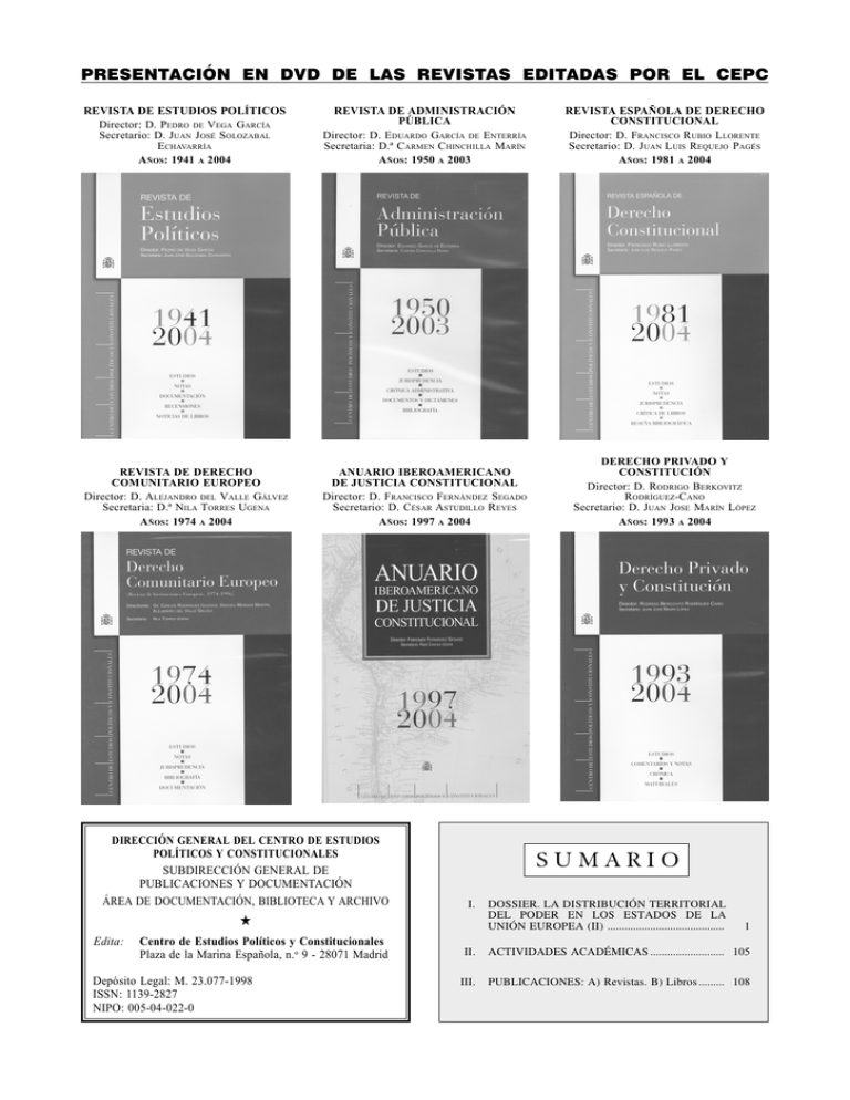 SUMARIO - Centro de Estudios Políticos y Constitucionales